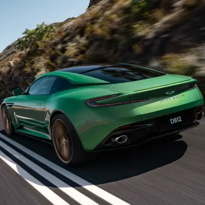 Back view of green Aston Martin DB12